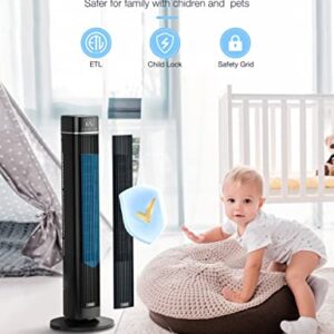 VCK Tower Fan for Bedroom,90° Oscillating Fan with 26ft/s Velocity,40" Cooling Floor Fan with Smart Remote,Touch Control,3 Speeds,4 Modes,12H Timer,Quiet Bladeless Standing Fan for Home,Office