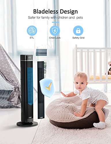 VCK Tower Fan for Bedroom,90° Oscillating Fan with 26ft/s Velocity,40" Cooling Floor Fan with Smart Remote,Touch Control,3 Speeds,4 Modes,12H Timer,Quiet Bladeless Standing Fan for Home,Office