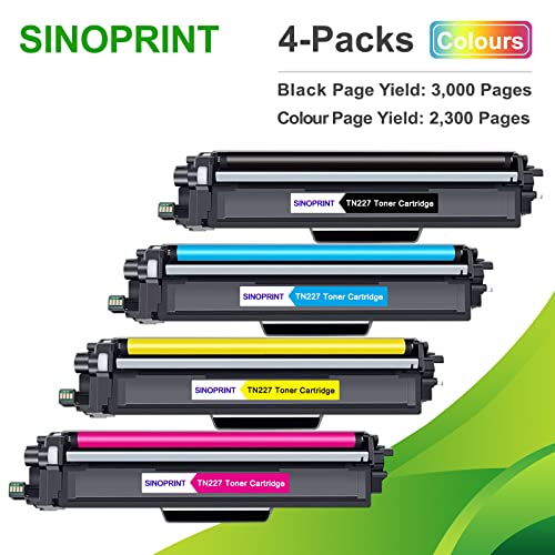 SINOPRINT Compatible Toner Cartridge Replacement for Brother TN227 TN-227 TN227BK TN227C TN227M TN227Y High Yield Compatible with HL-L3290CDW HL-L3210CW MFC-L3750CDW MFC-L3710CW Printer (4 Pack)