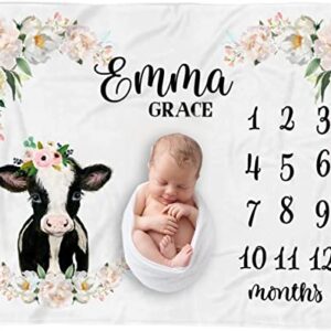 Personalized Cow Baby Blanket,Milestone Floral Cow Blankets,Cow Print Fleece Blanket,Cow Blanket Baby,Cow Print Baby Blanket,Cow Baby Security Blanket,Cow Throw Blanket,Baby Blanket Cow,Cows Blanket