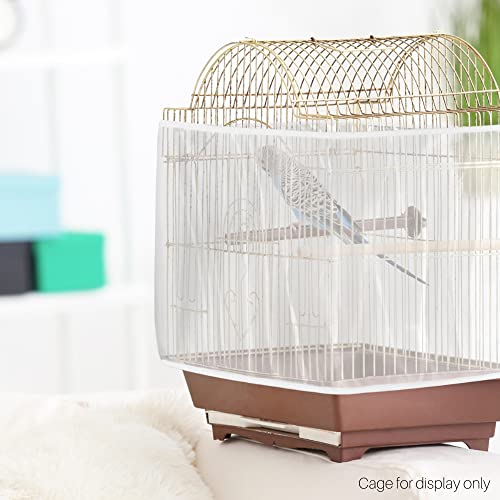 Tierecare Bird Cage Seed Catcher Stretchy Birdcage Skirt Reduce Mess Reusable Mesh Netting Accessories Cage Cover for Parakeet Round Square Cage - White