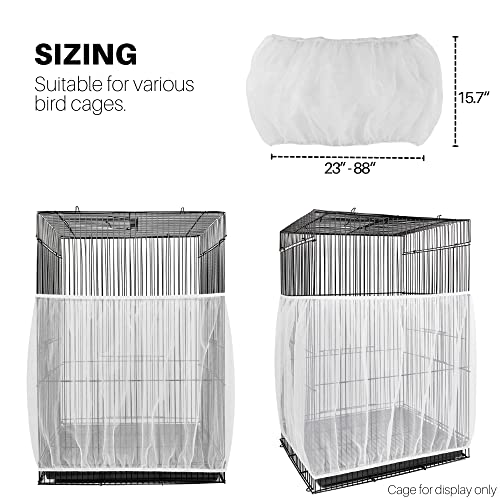 Tierecare Bird Cage Seed Catcher Stretchy Birdcage Skirt Reduce Mess Reusable Mesh Netting Accessories Cage Cover for Parakeet Round Square Cage - White