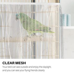 Tierecare Bird Cage Seed Catcher Stretchy Birdcage Skirt Reduce Mess Reusable Mesh Netting Accessories Cage Cover for Parakeet Round Square Cage - White