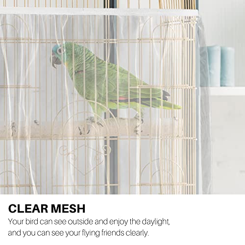 Tierecare Bird Cage Seed Catcher Stretchy Birdcage Skirt Reduce Mess Reusable Mesh Netting Accessories Cage Cover for Parakeet Round Square Cage - White