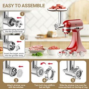 Meat Grinder & Slicer Shredder Attachments for KitchenAid Stand Mixer, Metal Food Grinder and Sausage Stuffer Accessory and Slicer Shredder Set, For Kitchenaid Mixer Attachments by Innomoon