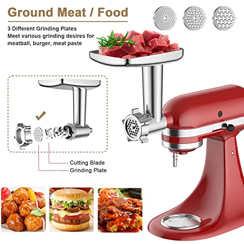 Meat Grinder & Slicer Shredder Attachments for KitchenAid Stand Mixer, Metal Food Grinder and Sausage Stuffer Accessory and Slicer Shredder Set, For Kitchenaid Mixer Attachments by Innomoon