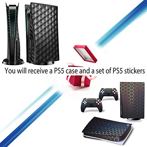 PS5 Cover Plates with Skin Stickers for PS5 Console, Niaycouky Face Plates Black with Hard Shell Protective, PS5 Accessories Plates, Shockproof Anti-Scratch Playstation 5 ABS Cover for Disc Edition