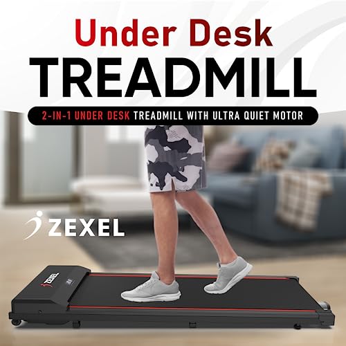 Under Desk Treadmill for Home Office Walking Pad Jogging Running Ultra Flat Slim Under Desk Fitness Workout Remote Control ZEXEL F2200 with Timer