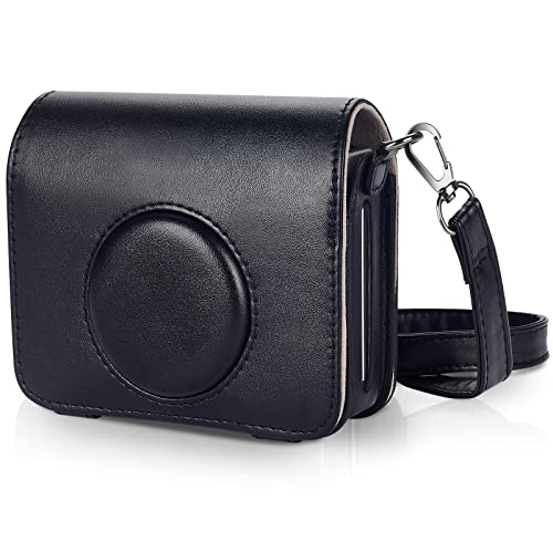 Phetium Protective Case Compatible with Fujifilm Instax Mini EVO Hybrid Instant Camera-PU Leather Bag with Adjustable Shoulder Strap (Black)