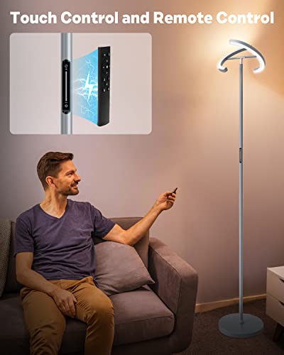 SIBRILLE Floor Lamps for Living Room, Modern Stepless Dimmable Standing Lamp with Remote Control, 20W 3000-6000K LED Rotatable Floor Light Uplighter Stand up Lamp Tall Lamp for Bedroom Office