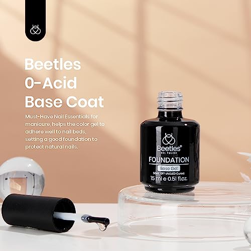 beetles Gel Polish Gel No Wipe Base Coat,15ml for Gel Nail Polish Soak Off Upgraded Formula Long-Lasting DIY Home and Nail Salon