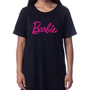 INTIMO Barbie Womens' Classic Title Logo Icon Nightgown Sleep Pajama Shirt (XXX-Large) Black