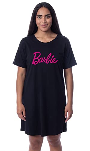 INTIMO Barbie Womens' Classic Title Logo Icon Nightgown Sleep Pajama Shirt (XXX-Large) Black