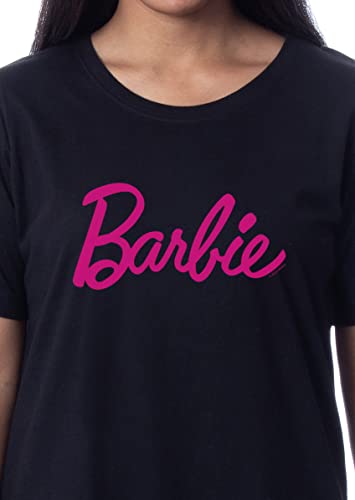 INTIMO Barbie Womens' Classic Title Logo Icon Nightgown Sleep Pajama Shirt (XXX-Large) Black