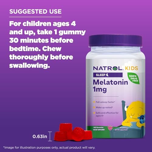 Natrol Kids Melatonin 1mg, Dietary Supplement for Restful Sleep, 140 Berry-Flavored Gummies, 140 Day Supply