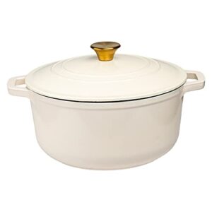 lexi home cast iron enameled dutch oven pot with lid 6 qt, sauce pan, pasta server, stove top pot, dish for sourdough bread, slow cooking chicken, soup & more, kitchen cookware - cream