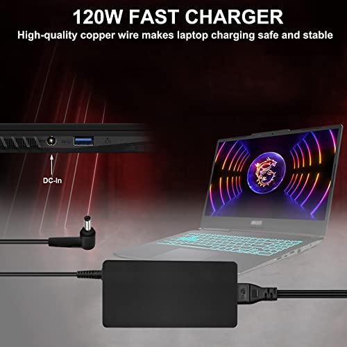 Juyoon 20V 6A Charger for MSI Thin GF63 13 12 11th Laptop MSI GV15 Thin MSI Cyborg 15 A12V A13V Summit E16 Flip A13V Power suply Cord(not fit 19.5V 6.15A Charger)