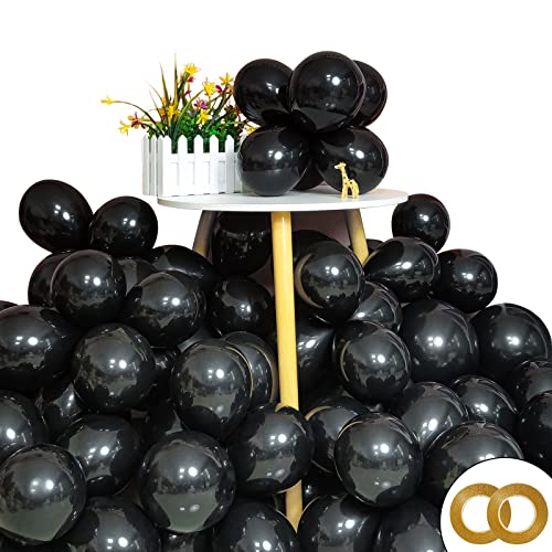 200pcs Black Balloons 5 Inch Matte Black Latex Balloons with 2 Rolls of Ribbon Small Black Party Balloons for Birthday Wedding Halloween New Year's Party Festival Arch Garland Decorations