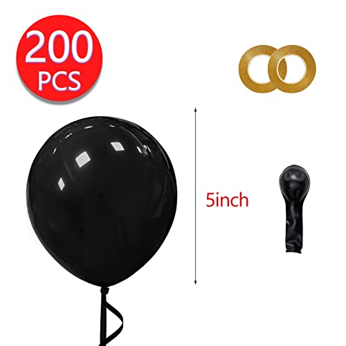 200pcs Black Balloons 5 Inch Matte Black Latex Balloons with 2 Rolls of Ribbon Small Black Party Balloons for Birthday Wedding Halloween New Year's Party Festival Arch Garland Decorations