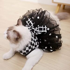 QWINEE Checkerboard Print Bow Decor Pet Dress Cat Dog Mesh Princess Dress Cute Puppy Dresses Pet Party Birthday Costume for Small Medium Large Girl Cats Dogs Kitten Black and White Medium