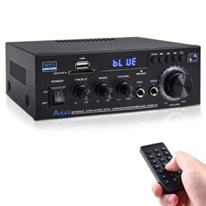 stereo audio amplifier receiver, 300wx2 home dual channel bluetooth 5.0 sound speaker amp, home amplifiers fm radio, usb, sd card, with remote control home theater audio stereo system components