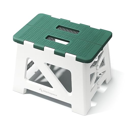 BLACKSPACE 9" Folding Step Stool for Kids or Adults, 300 lbs Capacity Non-Slip Compact Plastic Foldable Step Stool with Handle, Portable Lightweight Small Stool for Home or Kitchen(Green)