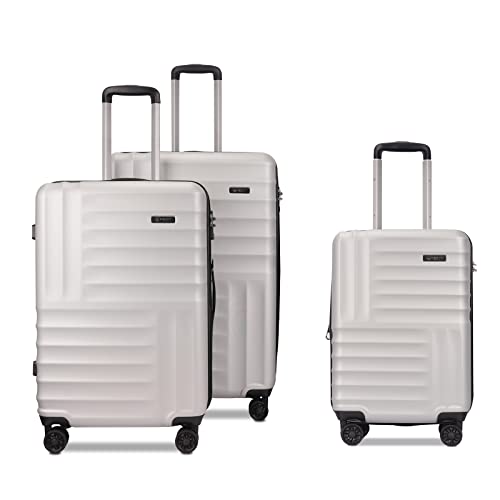 GinzaTravel Luggage Sets 3 Piece PC ABS Hardside Lightweight Suitcase with 4 Universal Wheels TSA Lock Carry On 20 25 29 InchGiant series-01 (Silver, 3-Piece Set(20"/25"/29"))