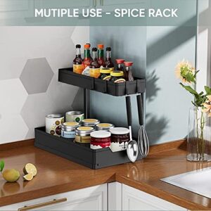 PUSU Under Sink Organizers and Storage, L-Shape Bathroom Organizer, Under Cabinet Organizer Bottom Pull Out Sliding Drawers, 2 Tier Under Sink Organizer with 4 Hooks for Bathroom Kitchen Laundry