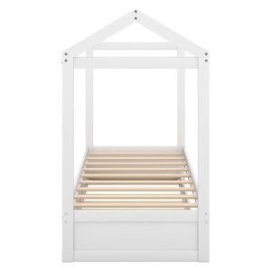 Lostcat Twin Size House Bed with Trundle, Solid Pine Wood Bed Frame and Roof Design, Can be Decorated, for Kids, Girls and Boys, No Box Spring Need, Easy to Assemble, White