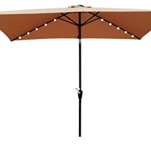 Wohh Patio Solar Umbrellas LED Lighted 10 x 6.5t Rectangular Umbrella Outdoor Market with Crank & Push Button Tilt for Garden Shade Outside Swimming Pool (Brown)