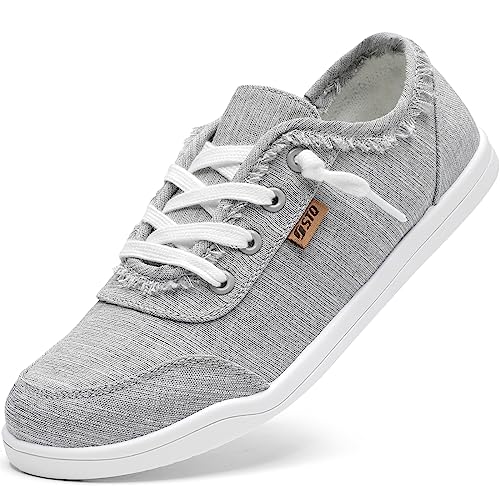 STQ Womens Slip On Sneakers Classic Low Top Canvas Shoes Casual Comfortable Walking Sneakers Light Grey Size 6