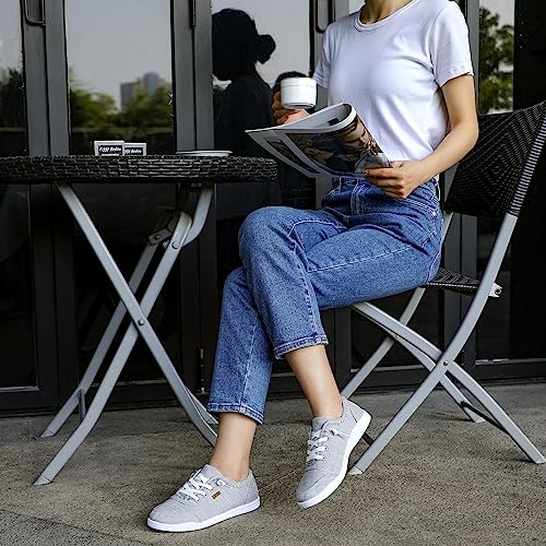 STQ Womens Slip On Sneakers Classic Low Top Canvas Shoes Casual Comfortable Walking Sneakers Light Grey Size 6