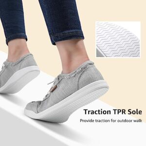 STQ Womens Slip On Sneakers Classic Low Top Canvas Shoes Casual Comfortable Walking Sneakers Light Grey Size 6