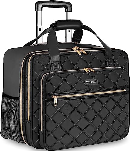 Ytonet Rolling Laptop Bag Women, Rolling Briefcase for Women, 17.3 Inch Laptop Bag with Wheels Rolling Computer Bag Laptop Case for Work Travel College Business Wife Mom Teacher, Black