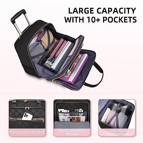 Ytonet Rolling Laptop Bag Women, Rolling Briefcase for Women, 17.3 Inch Laptop Bag with Wheels Rolling Computer Bag Laptop Case for Work Travel College Business Wife Mom Teacher, Black