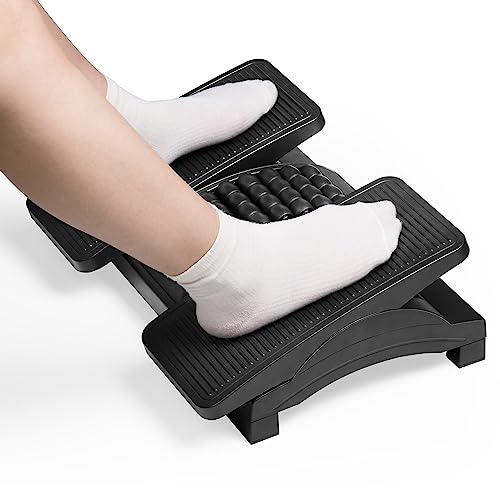 Auslar Foot Rest, Adjustable Ergonomic Foot Rest for Under Desk at Work with Massage Texture and Roller, 20 Degree Tilt Angle Adjustment Foot Stool for Office, Home