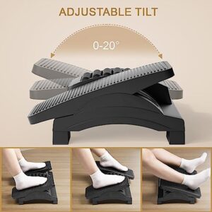 Auslar Foot Rest, Adjustable Ergonomic Foot Rest for Under Desk at Work with Massage Texture and Roller, 20 Degree Tilt Angle Adjustment Foot Stool for Office, Home