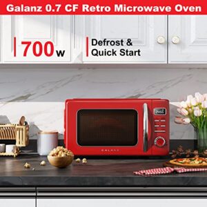 Galanz GLCMKZ07RDR07 Retro Countertop Microwave Oven.7 cu ft, Red & Galanz Retro Electric Kettle with Heat Resistant Handle and Cordless Pour, Automatic Shut-Off, 1.7 L, Red