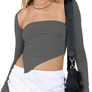 Y2k Tops Solid Cover Up Strapless Slim Fit Corset Cami Tank Top 2 Pieces Dark Grey X-Small