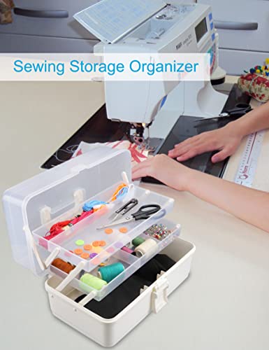 Facikono Craft Tool Box 3 Layer Storage Box Art Craft Box Tackle Box Organizer Hair Supply Organization Box Sewing Box Medication Organizer White Plastic Tool Box