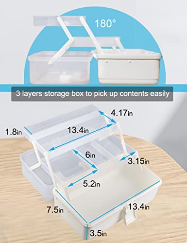 Facikono Craft Tool Box 3 Layer Storage Box Art Craft Box Tackle Box Organizer Hair Supply Organization Box Sewing Box Medication Organizer White Plastic Tool Box