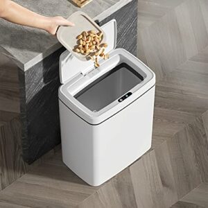 Sooyee Bathroom Trash Can with Lid, 4.2 Gallon Slim Smart Trash Can, Small Plastic Trash Bin, 16 L Narrow Plastic Trash Can Waste Basket for Bedroom, Bathroom, Kitchen, Office,White