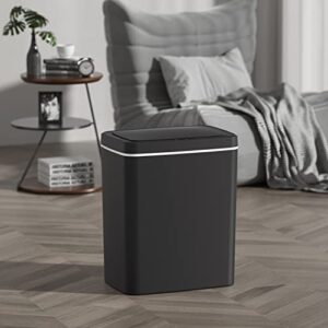 Sooyee Bathroom Trash Can with Lid, 4.2 Gallon Slim Smart Trash Can, Small Plastic Trash Bin, 16 L Narrow Plastic Trash Can Waste Basket for Bedroom, Bathroom, Kitchen, Office,Black