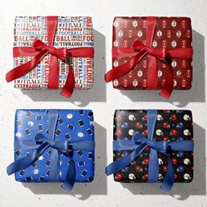 FIEHALA Football Wrapping Paper Sheets - Birthday Wrapping Paper For Boys Men - 12 Sheets Football Wrapping paper for Sport Lover - Pre cut & Folded Flat Design (20 inch × 28 inch per sheet)