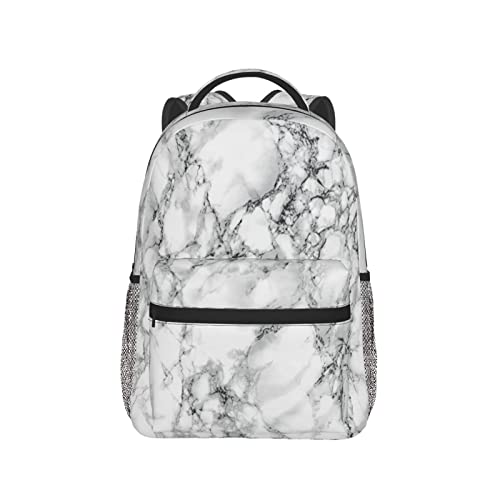 Fiokroo Black And White Marble Backpack School Bag For Students Teens Men Women Laptop Backpacks Travel Daypack Bag With Multiple Pockets