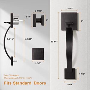 Tinewa Main Entrance Keyless Door Handleset, Front Door Handle with Lever Inside, Low Profile Front Lock Handleset with Halifax Oil Rubbed Bronze Finish, Reversible for Right & Left Sided