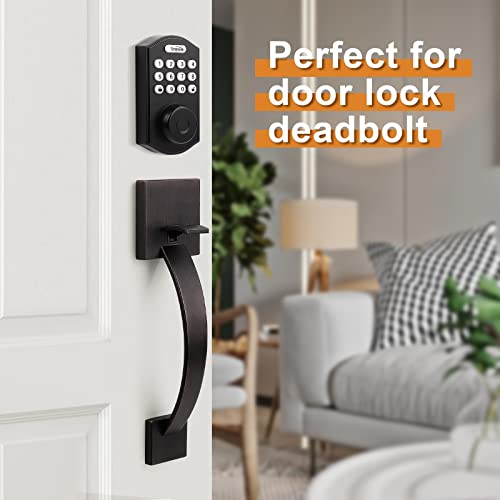 Tinewa Main Entrance Keyless Door Handleset, Front Door Handle with Lever Inside, Low Profile Front Lock Handleset with Halifax Oil Rubbed Bronze Finish, Reversible for Right & Left Sided