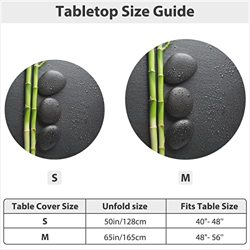 Poeticcity Black Zen Basalt Stones with Dew Green Bamboo on Dark Round Tablecloth with Elastic Edge, Washable Waterproof Table Cover Desk Cloth for Dining Indoor & Outdoor 40"-48" in Diameters