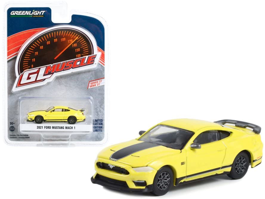 2021 Ford Mustang Mach 1, Yellow - Greenlight 13320F/48-1/64 Scale Diecast Car