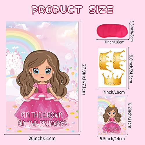 Pin The Crown on The Princess Party Games for Kids Girls Princess Birthday Party Supplies Pin The Tail Game Princess Tea Party Decorations, Large Princess Poster with 24 Crown Stickers